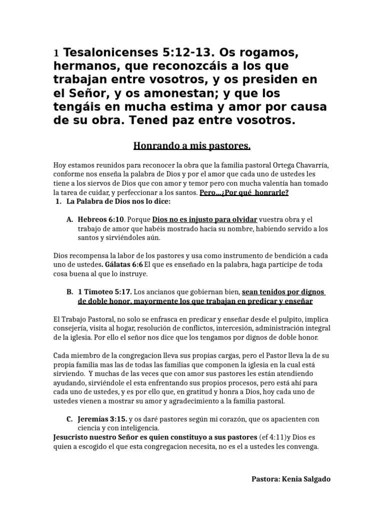 Honra y Gratitud a los Pastores | PDF | Amor | Creencia religiosa y doctrina