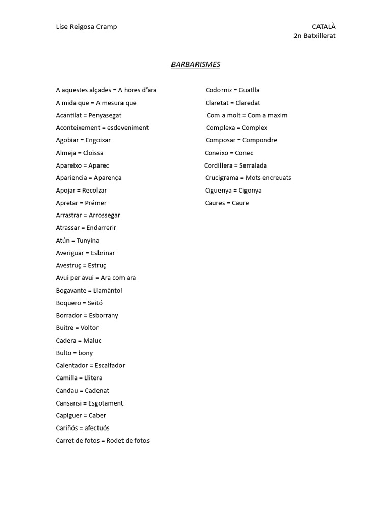 Barbarismes, Prep I Conj | PDF