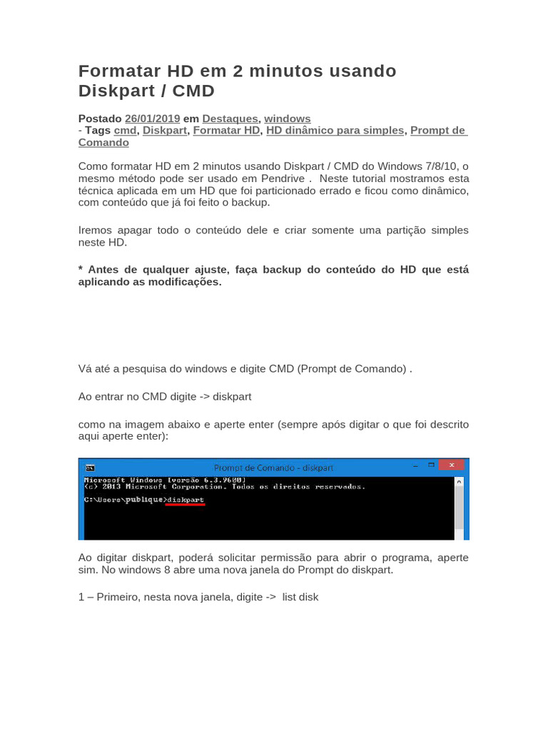Formatar HD em 2 Minutos Usando Diskpart | PDF