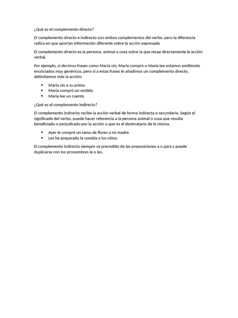 Qué es el complemento directo | PDF