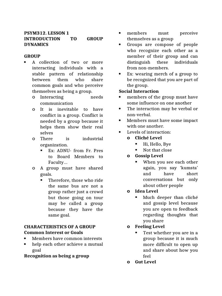 Lesson 1- Introduction to Group Dynamics | PDF | Nonverbal Communication | Interpersonal ...