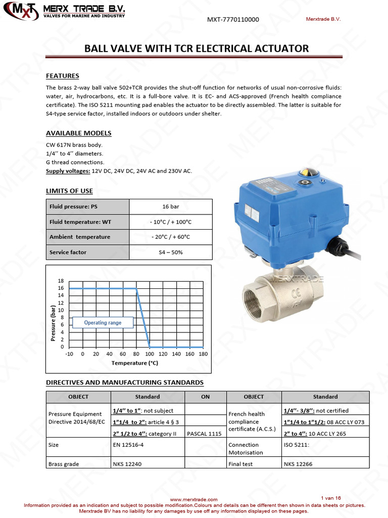Messing Kogelkraan Elektrisch Bediend TCR MXT-7770110000 | PDF | Valve | Actuator