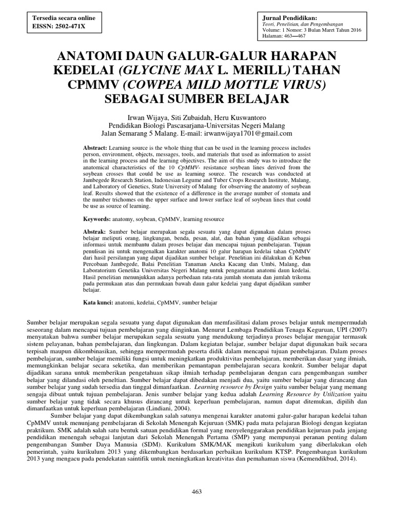 Anatomi Daun Galur Galur Harapan Kedelai | PDF
