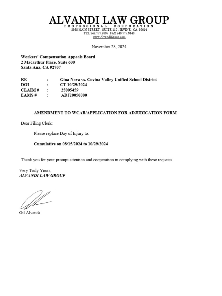 Workers' Comp Claim Amendment | PDF