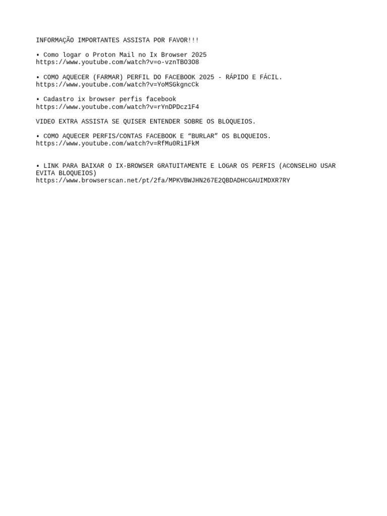 Info Importante Dos Perfis | PDF