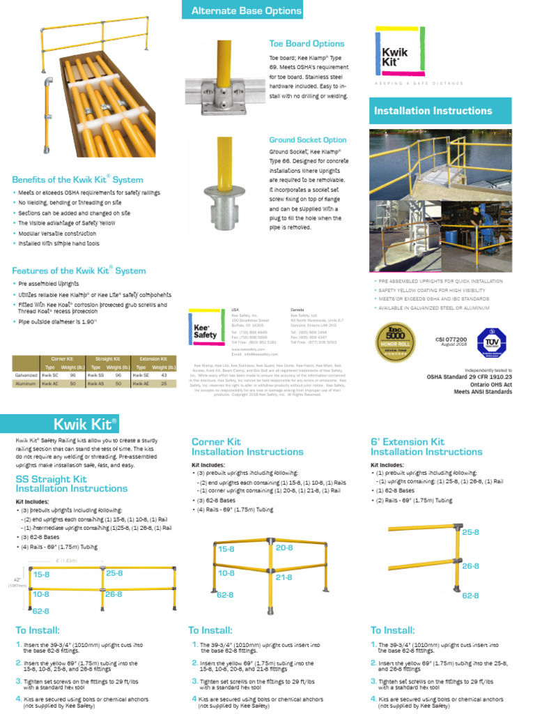 Kwik Kit Safety Railing Installation Guide | PDF | Screw | Pipe (Fluid ...