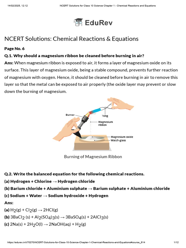 NCERT Class 10: Chemical Reactions Guide | PDF | Chemical Reactions | Redox