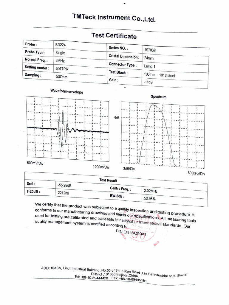 BD224 Test Certificate Overview | PDF | Production And Manufacturing ...
