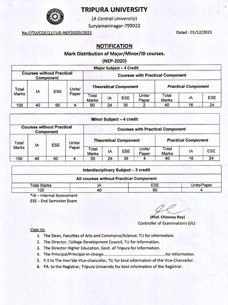 UG NEP Marks Distribution | PDF