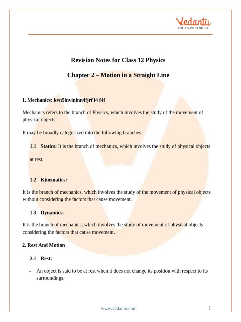 Class 12 Physics: Motion Basics | PDF | Velocity | Acceleration