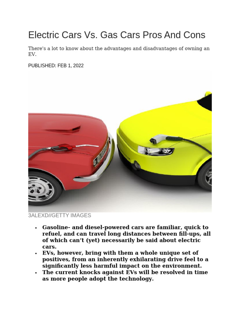Electric Cars Vs | PDF | Electric Vehicle | Electric Car