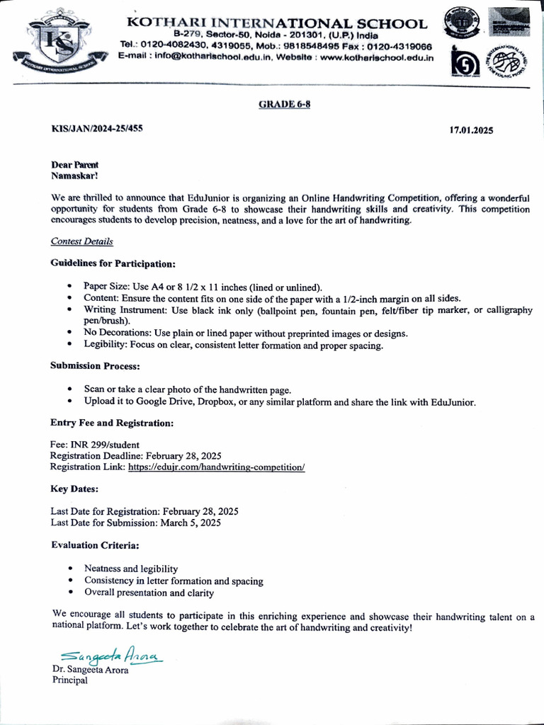 Online Handwriting Competition 2025 | PDF