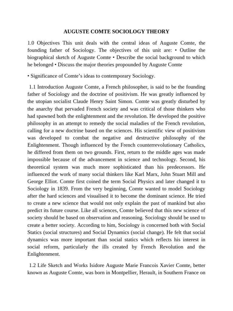 Auguste Comte Sociology Theory | PDF | Positivism | Sociology