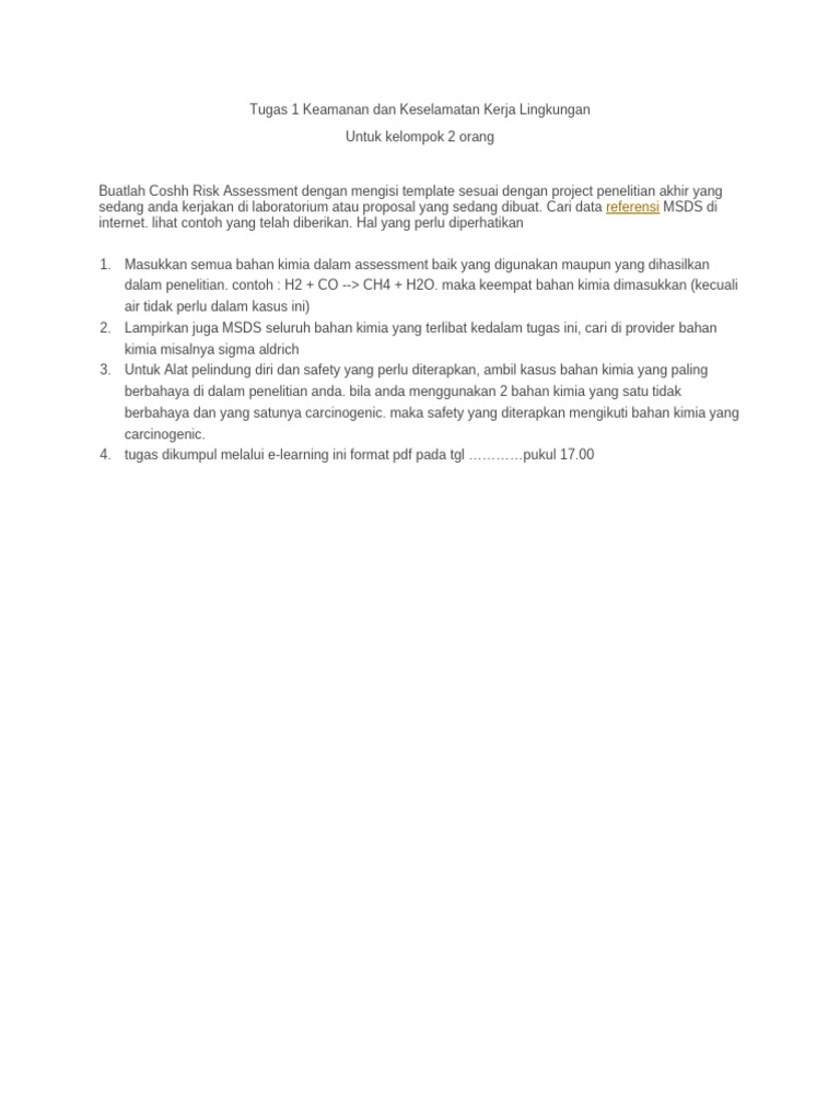 Tugas 1 K3 Coshh RIsk Assessment | PDF
