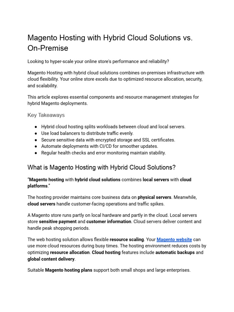 Magento Hosting With Hybrid Cloud Solutions vs. On-Premise | PDF | Cloud Computing | Cache ...