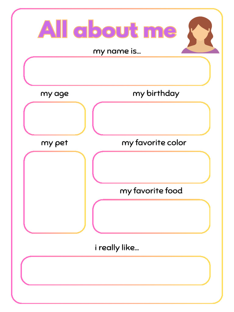 Black and White All About Me Activity Worksheet | PDF