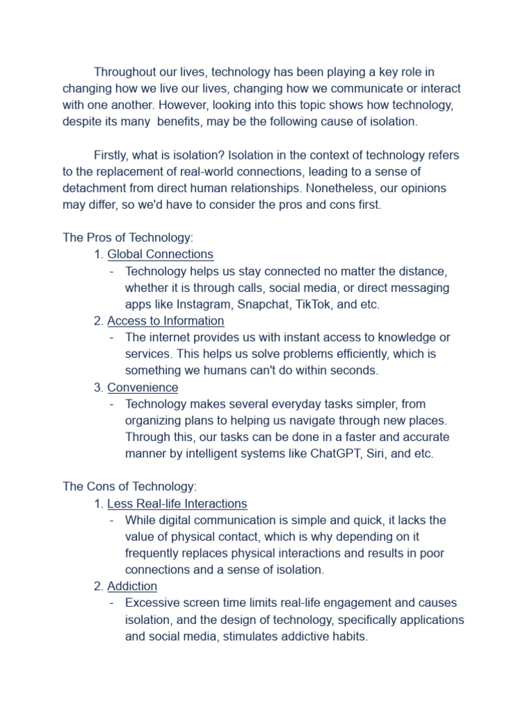 IS TECHNOLOGY MAKING US MORE ISOLATED - Rev 001 | PDF | Mental Health ...