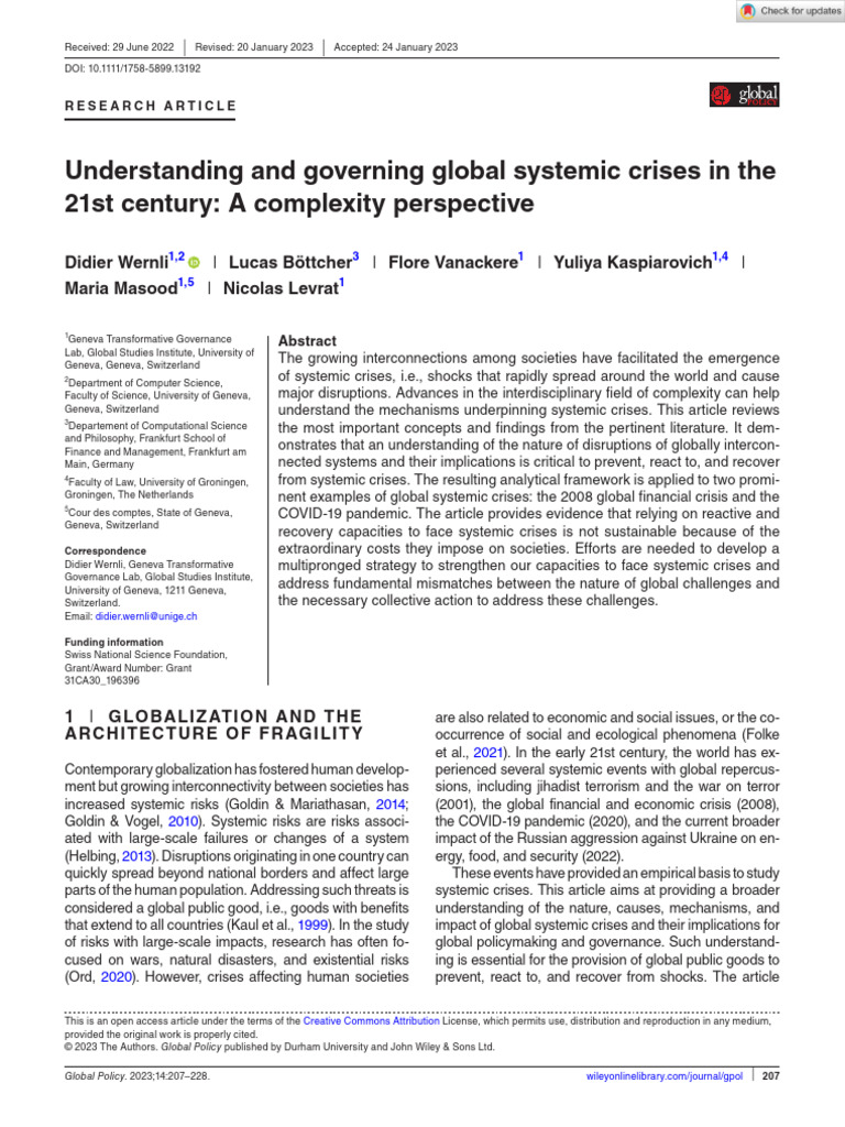 Global Systemic Crises: A Complexity View | PDF | Financial Crises ...
