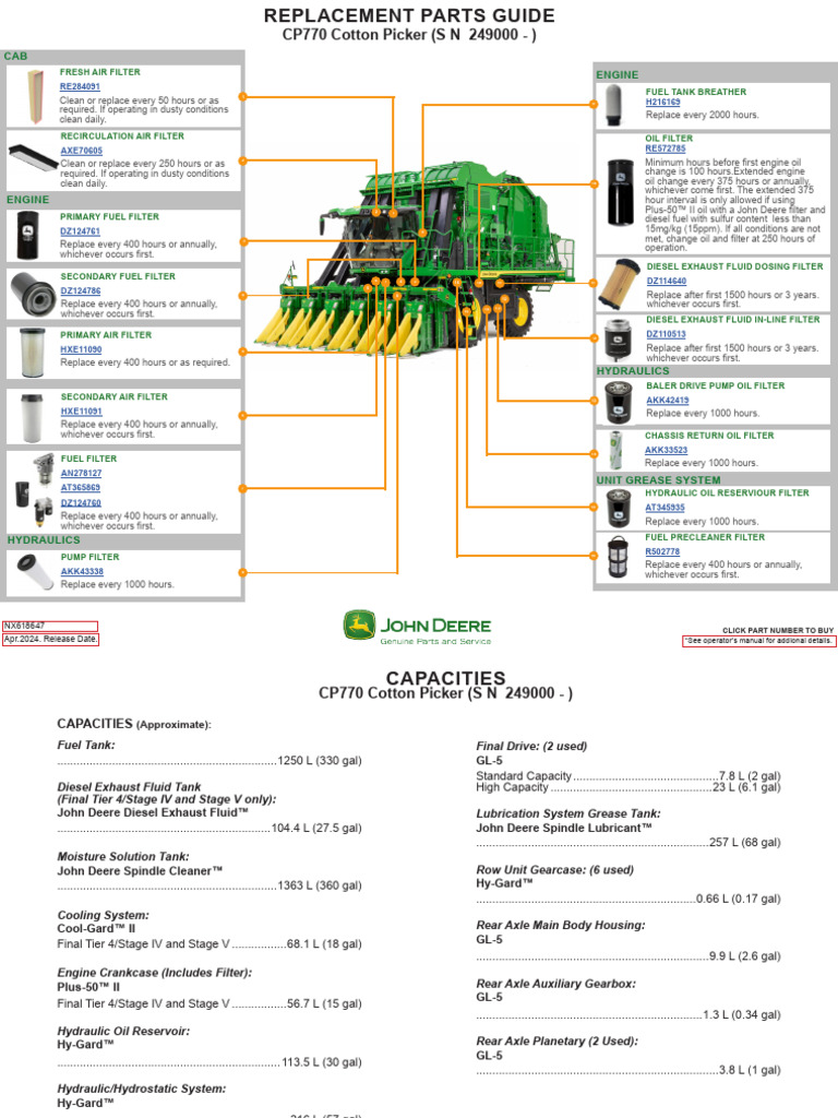 CP770 Cotton Picker PIN 1N0C770PXXX249000 Replacement Parts Guide | PDF | Diesel Fuel ...