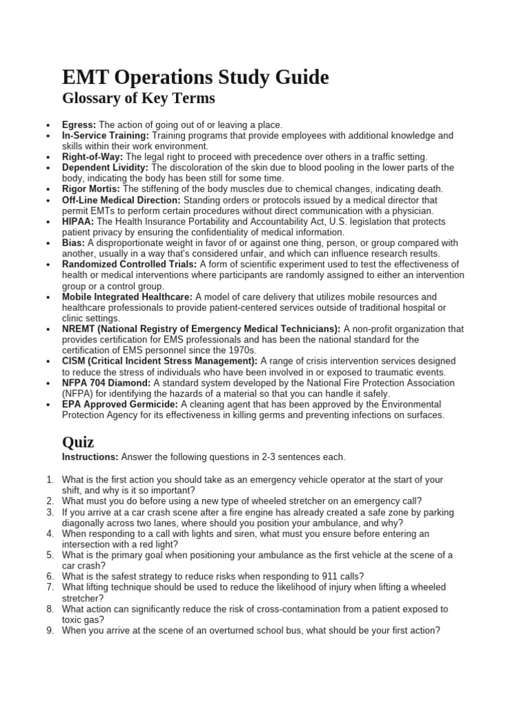 EMT Operations Study Guide | PDF | Emergency Medical Services ...