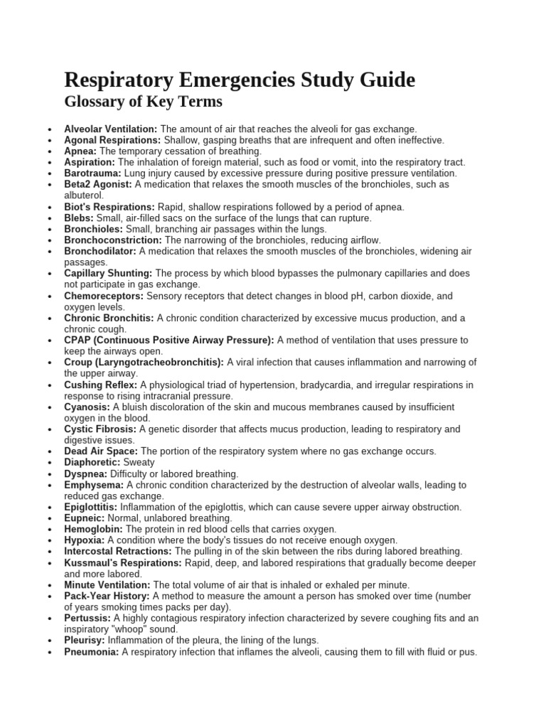 EMT Respiratory Emergencies Study Guide | PDF | Respiratory System | Lung