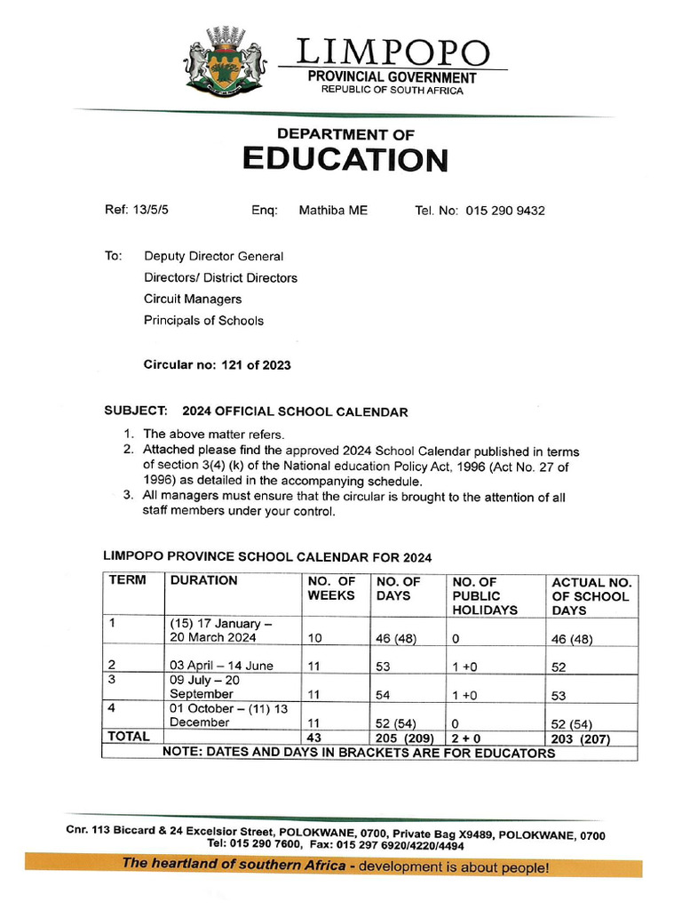 School Calender 2024 Circular | PDF