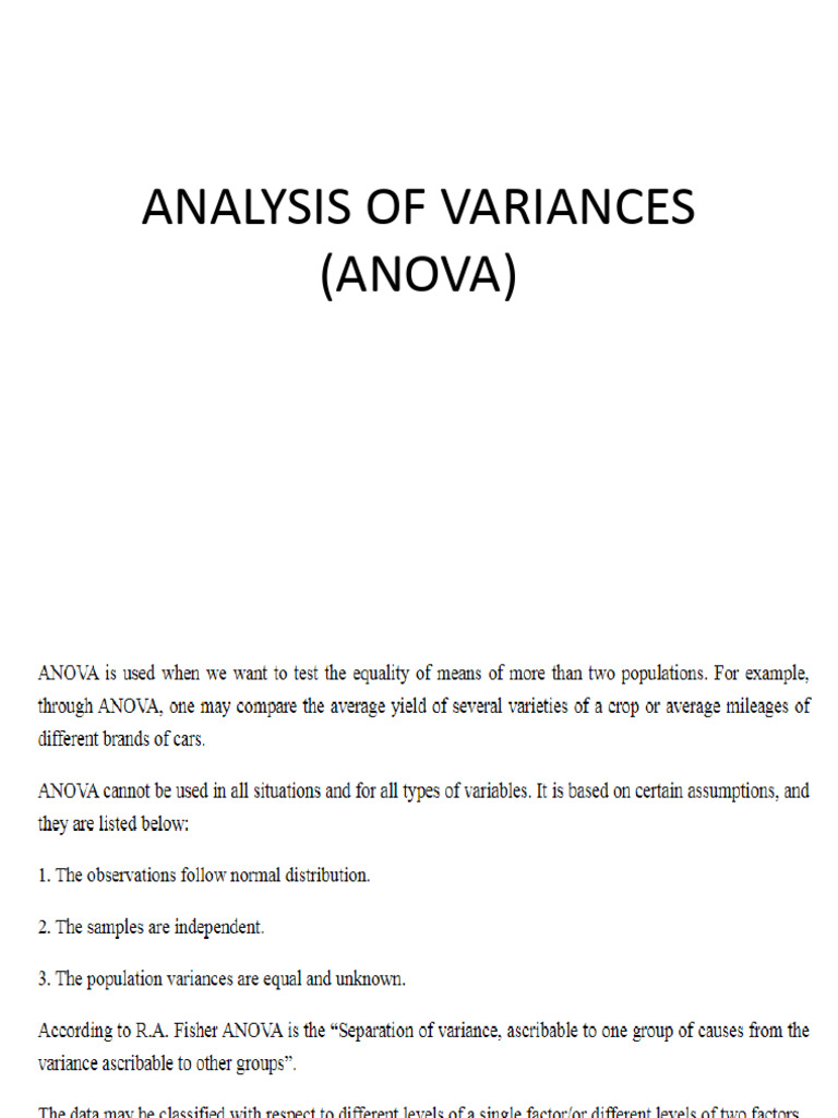 ANOVA Basics & One Way Classification | PDF