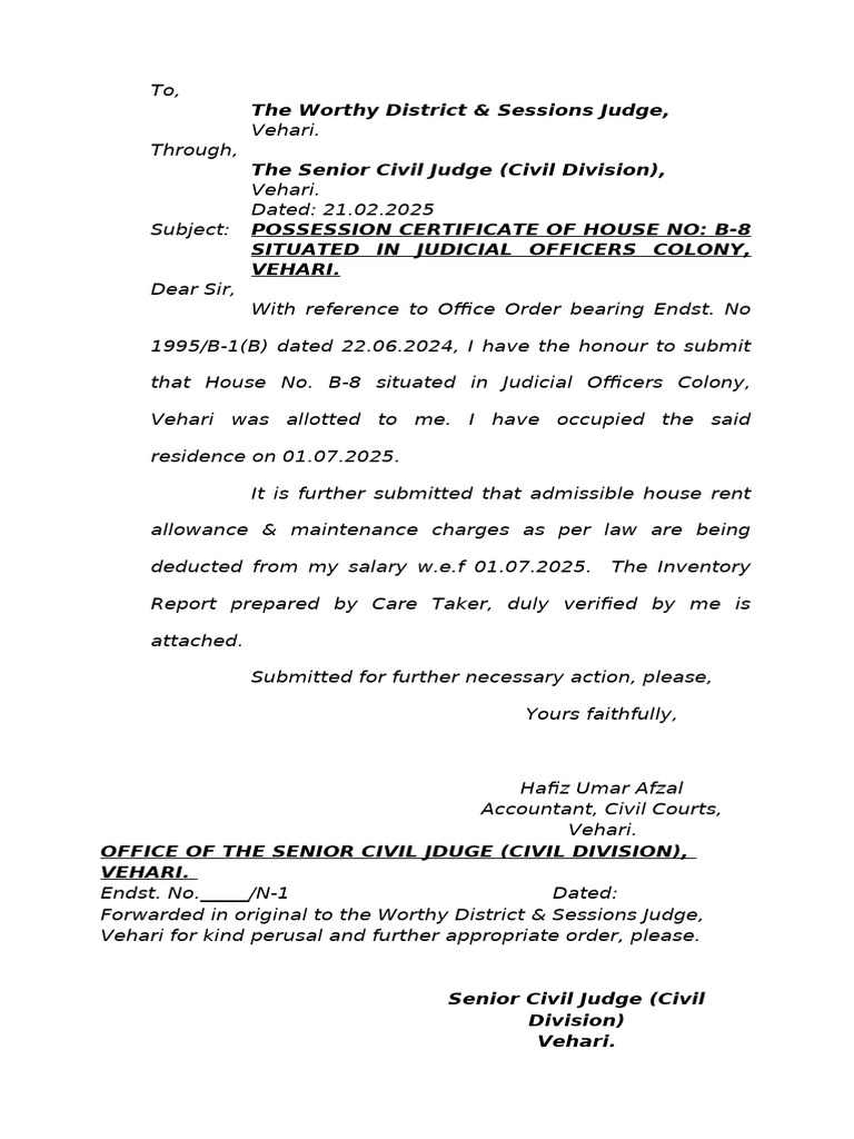 Possession Certificate of House No.B-8 | PDF