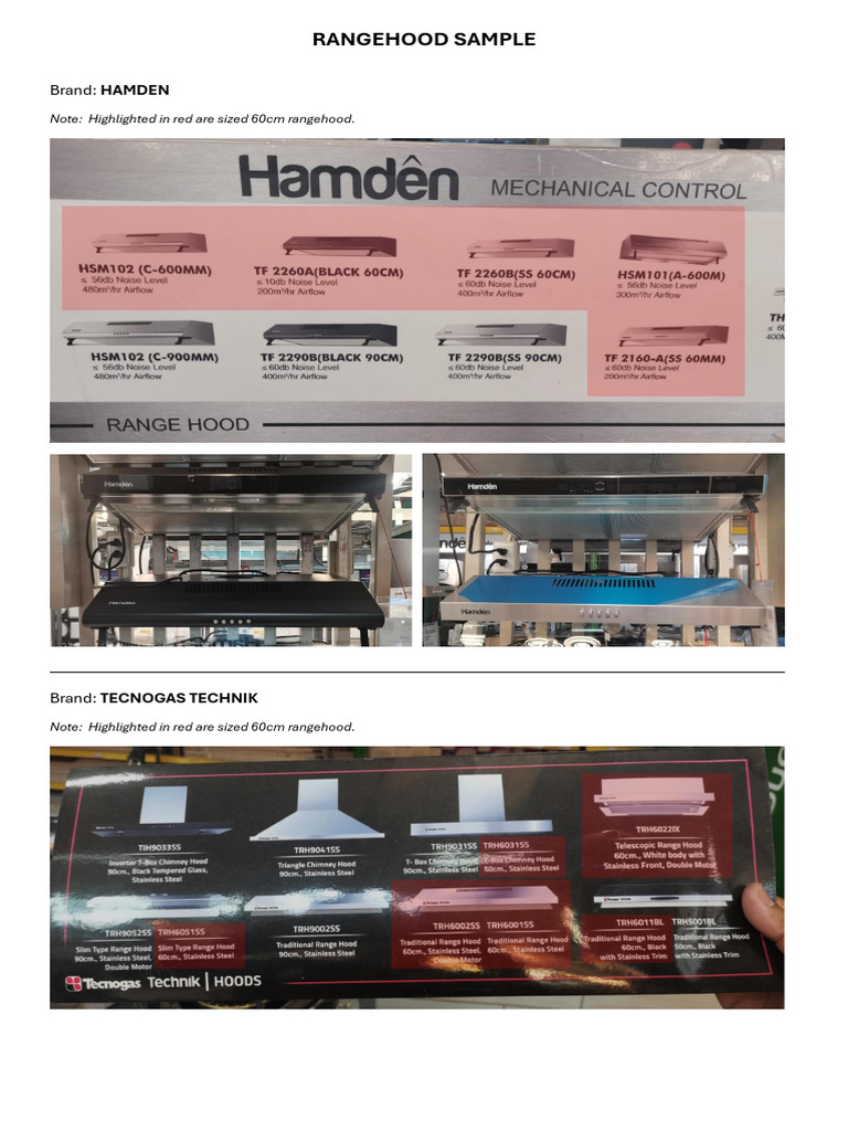60cm Rangehood Comparison: Brands | PDF