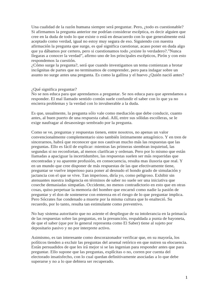 Kovadlof Sobre La Pregunta | PDF | Verdad | Escepticismo