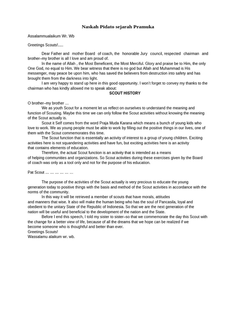 Naskah Pidato Sejarah Pramuka | PDF | Religious Belief And Doctrine