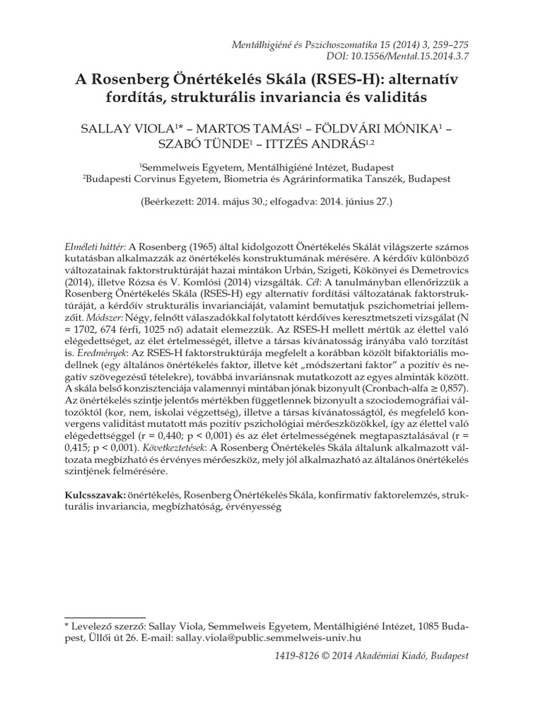 3D - A Rosenberg Önértékelés Skála (RSES-H) Alternatív - MARTOS | PDF