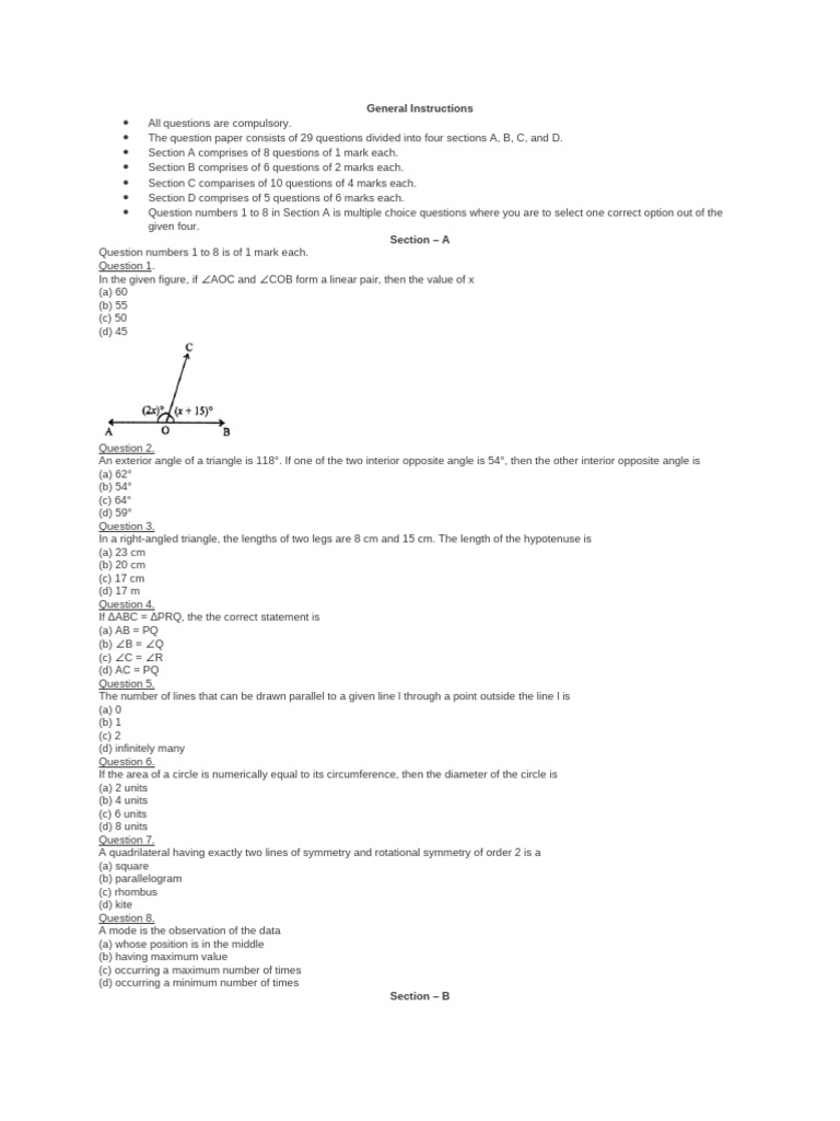 ICSE Class 7 Mathematics Sample Paper Set 12 | PDF | Area | Elementary Geometry