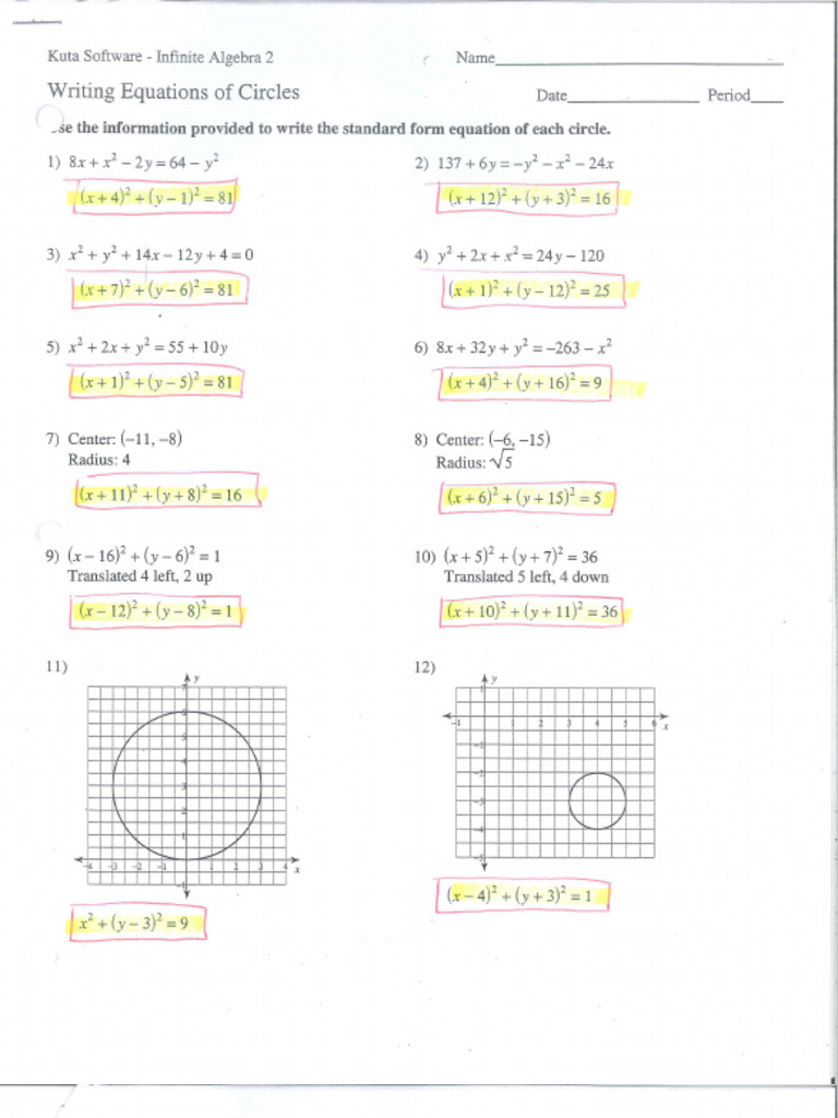 Conic Sections Test Circles #1 | PDF