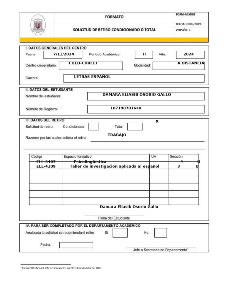 Formato Retiro Condicionado o Total | PDF
