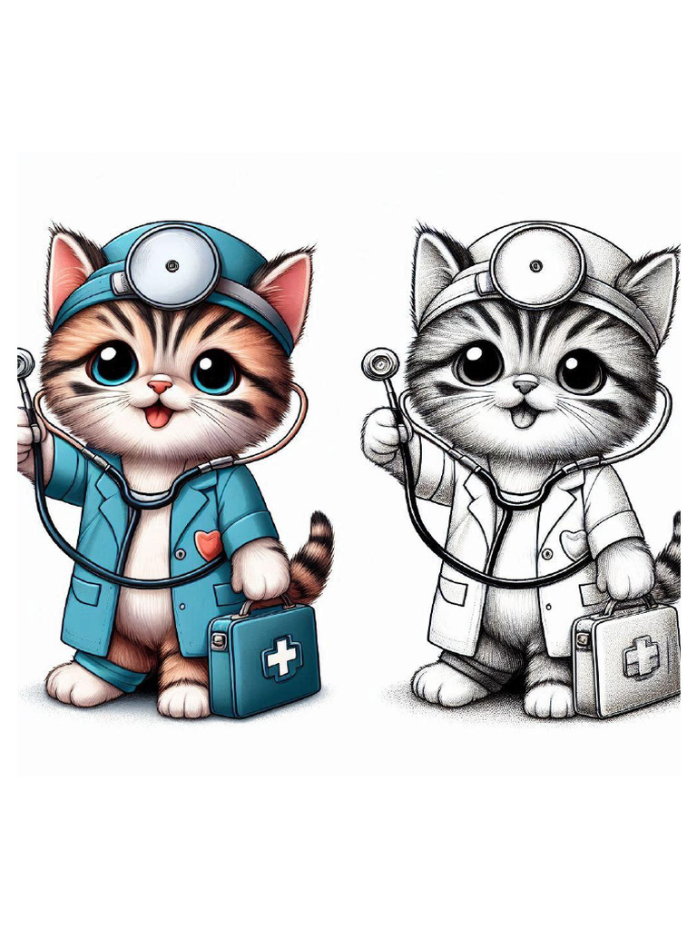 A Playful Kitten Playing Doctor With A Stethoscope, A Tiny Doctors Bag ...