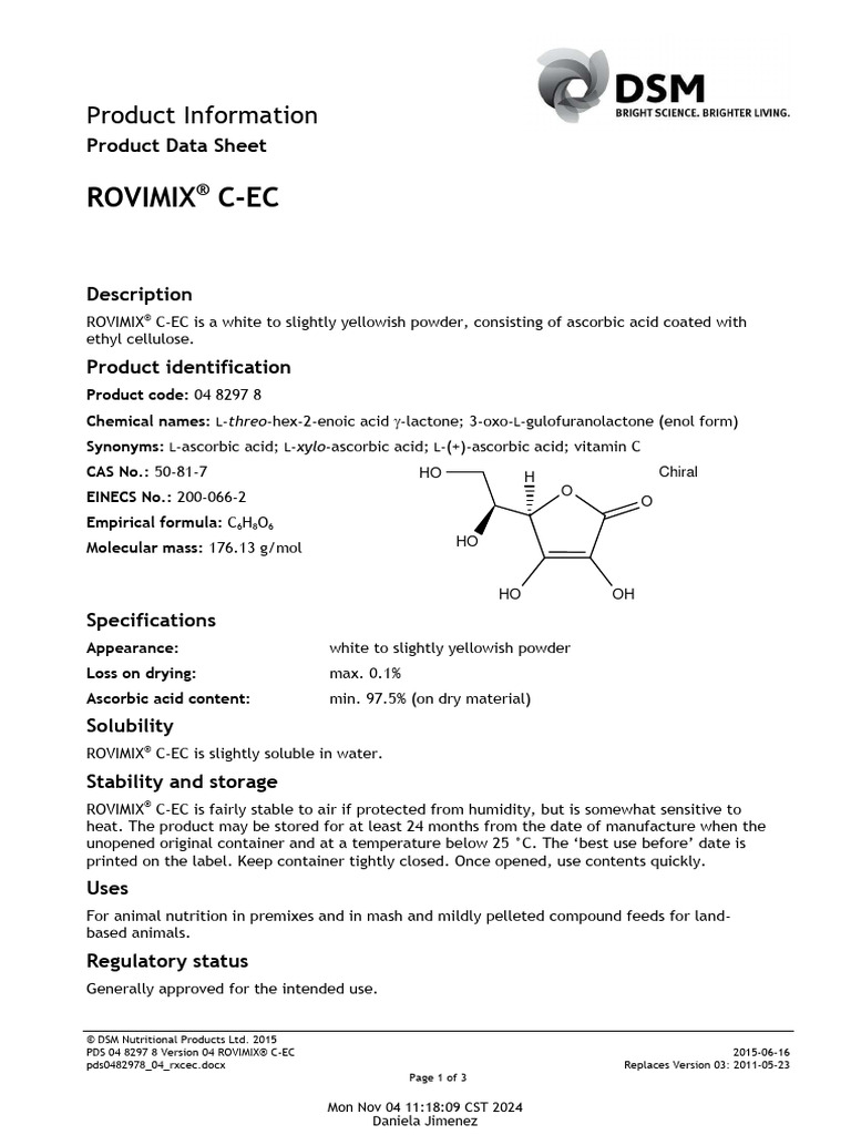 DNP 0482978 PDS en US 001275 | PDF | Vitamin C | Chemical Substances