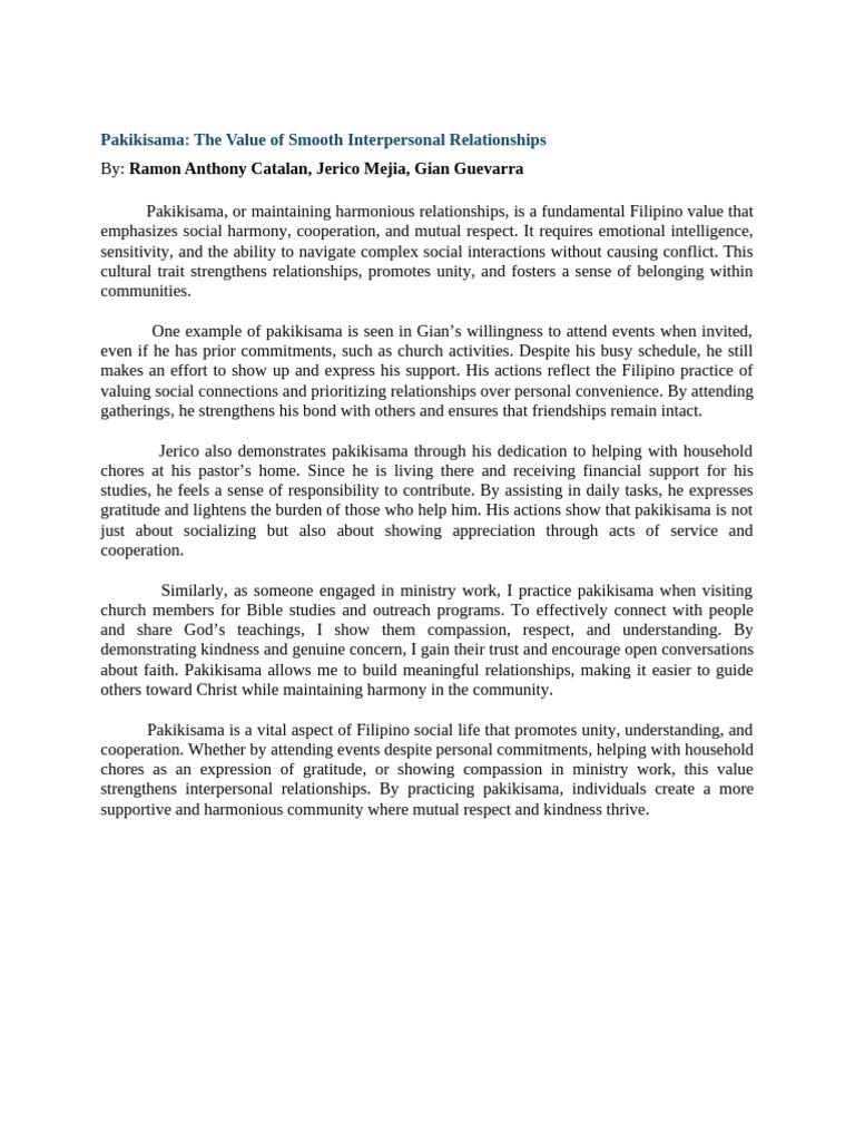 The Essence of Pakikisama in Filipino Culture | PDF