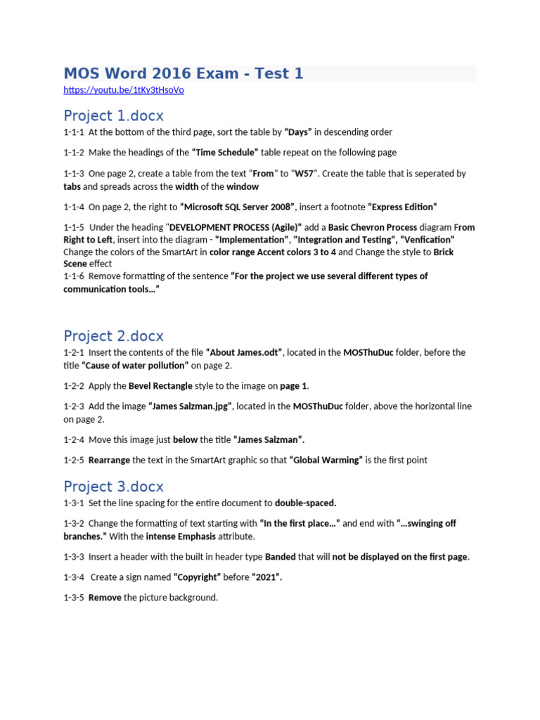 ĐỀ EXAM TEST 1 ĐẾN 5 MOS WORD 2016 | PDF | Paragraph | Hyperlink