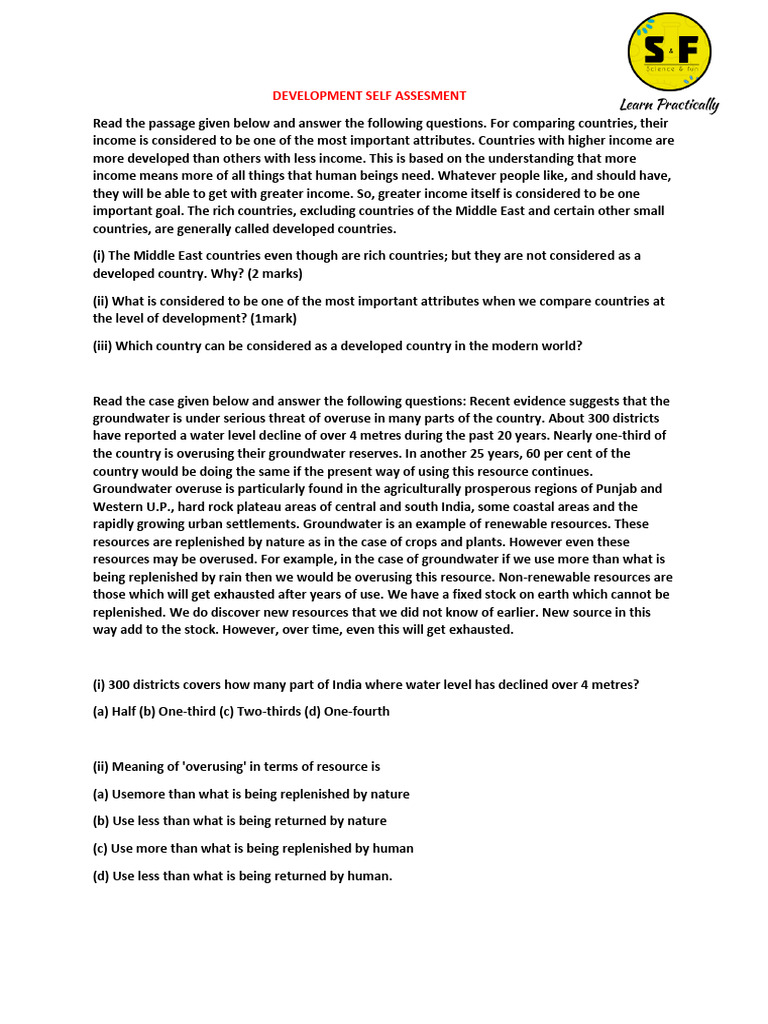 Development Self Assesment | PDF | Human Development Index | Gross ...