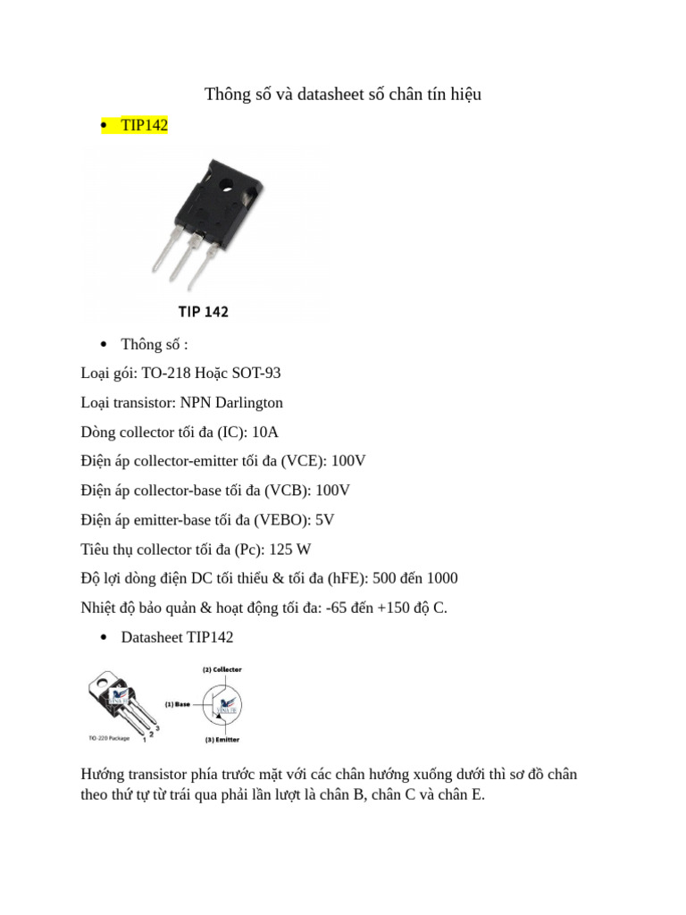 Thông số và datasheet số chân tín hiệu | PDF