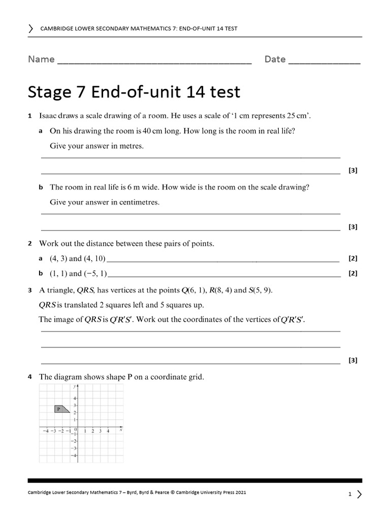 End-of-Unit 14 Test for Year 7 Maths | PDF