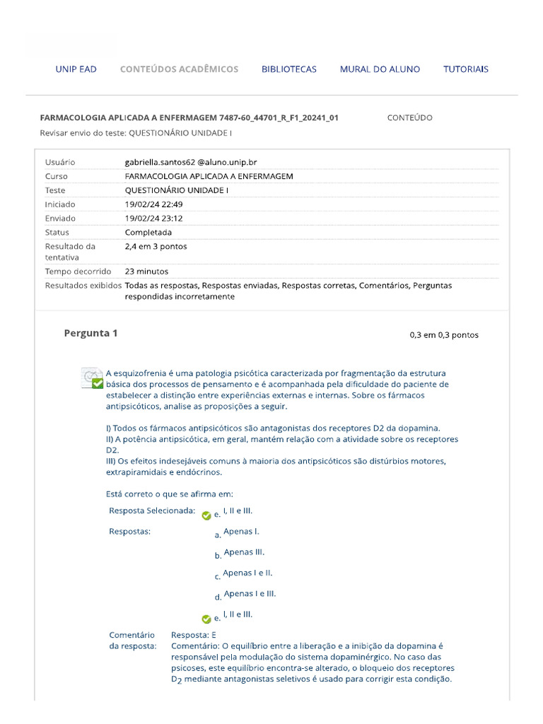 Questionário I Farmacologia Aplicada A Enfermagem | PDF