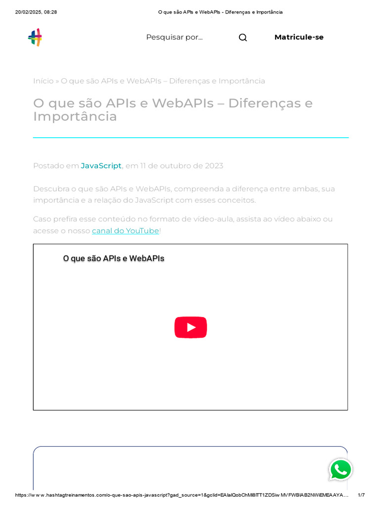 O Que São APIs e WebAPIs - Diferenças e Importância | PDF | Script Java ...