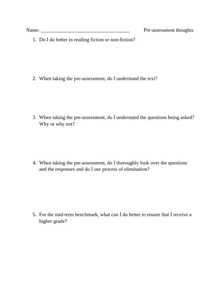 Pre-Assessment Reflection Guide | PDF