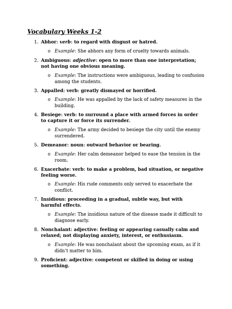 Vocabulary Words and Definitions Guide | PDF