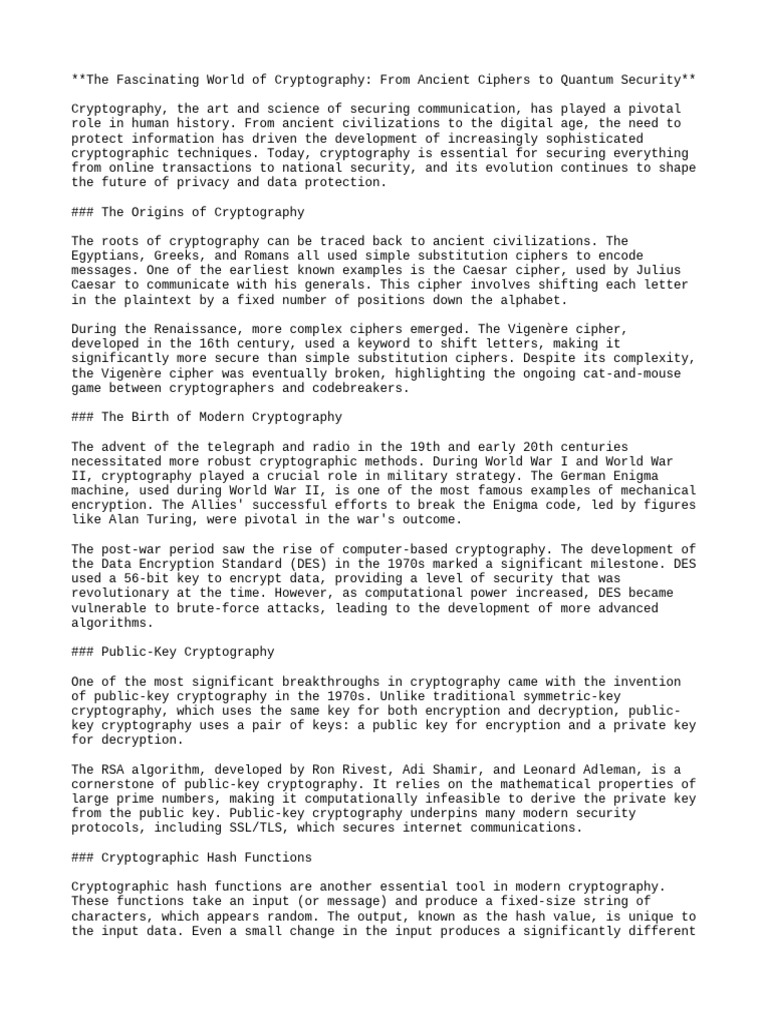 The Fascinating World of Cryptography From Ancient Ciphers To Quantum Security | PDF ...