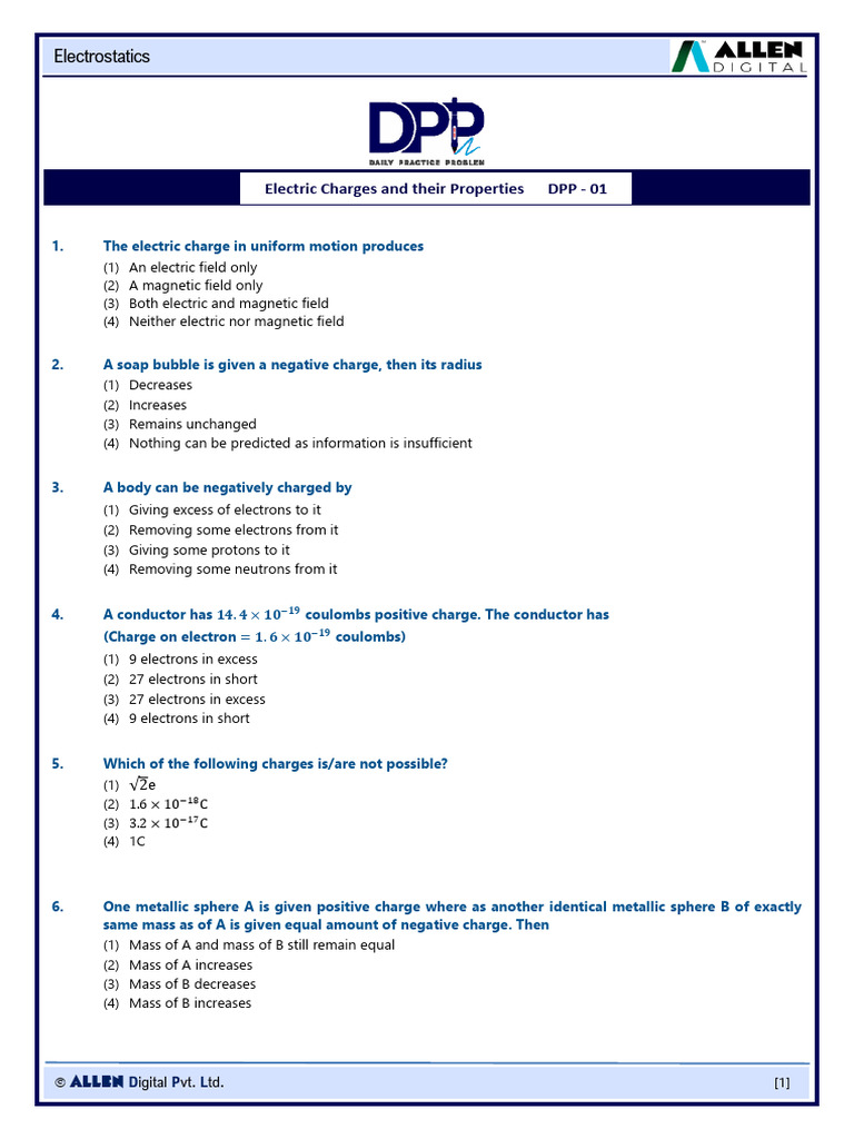 All DPP | PDF | Electron | Electric Charge