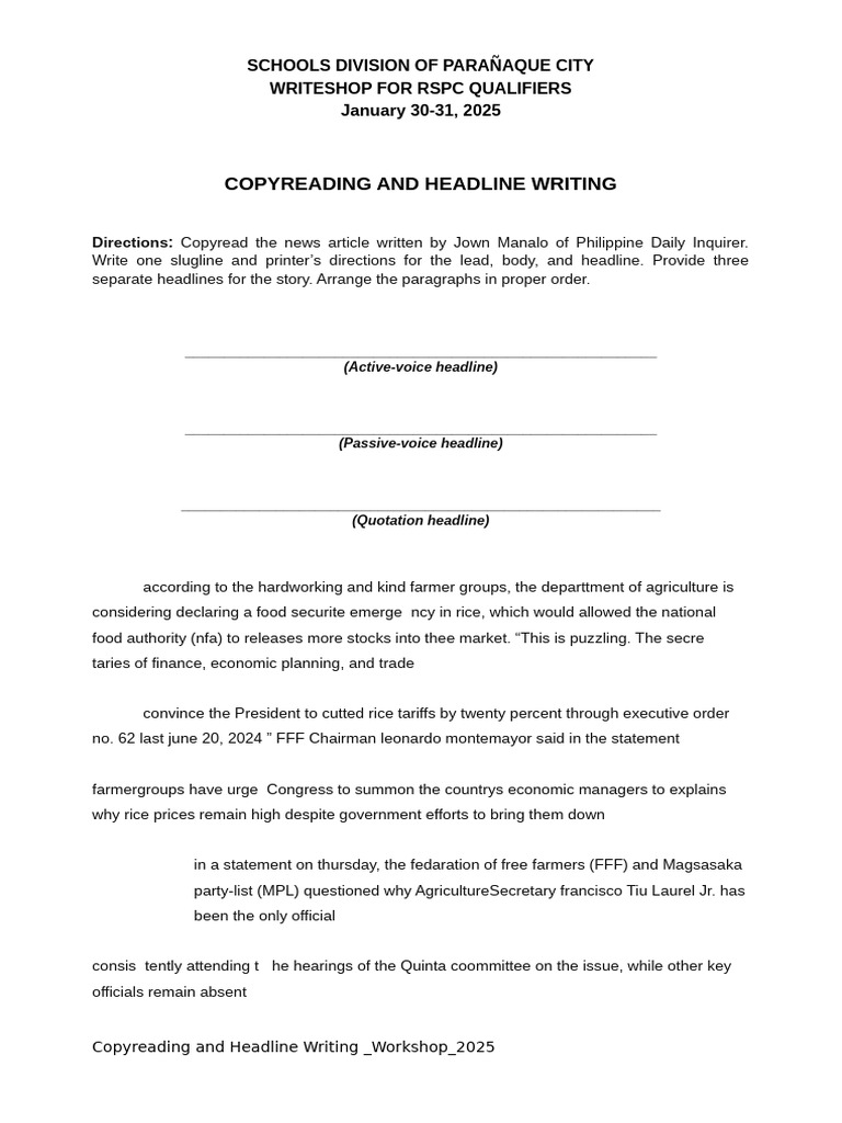 CRHW Worksheet CopyEditing4 | PDF