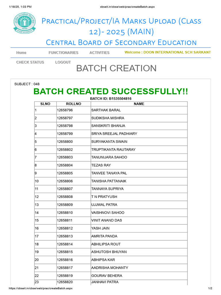Batch Creation for Class 12 - 2025 | PDF